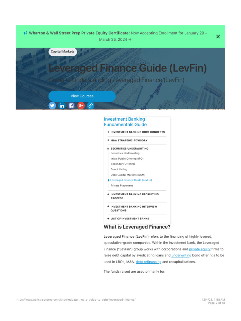 Leveraged Finance (LevFin) - Ultimate Guide | PDF | Loans | Bond Credit Rating