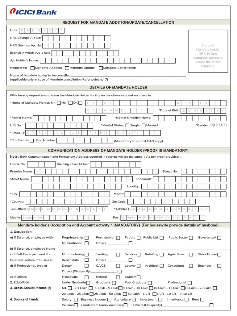 NRI Account Mandate Request Form | PDF | Banks | Identity Document