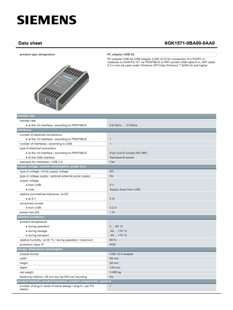 Cabo Rs232 - SIEMENS 6GK15710BA000AA0_datasheet_en | PDF | Usb ...