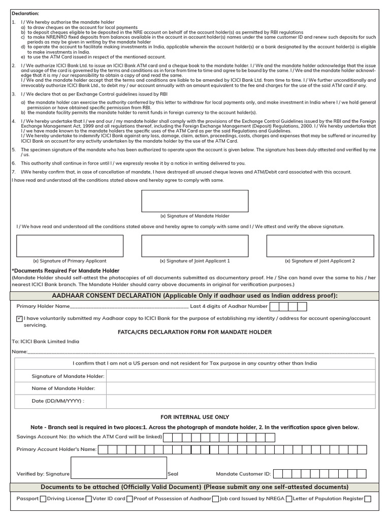 Mandate Holder Authorization Form | PDF | Banks | Identity Document