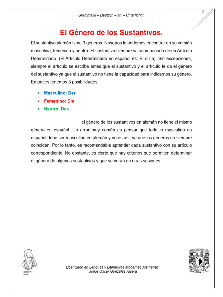 1 Clase de A1 El Género de Los Sustantivos | PDF | Sustantivo | Idioma ...