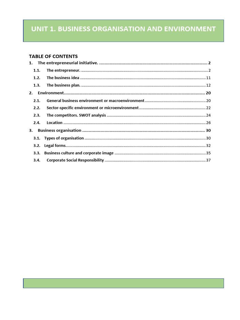 UNIT 1. Business Organisation and Environment | PDF | Entrepreneurship ...