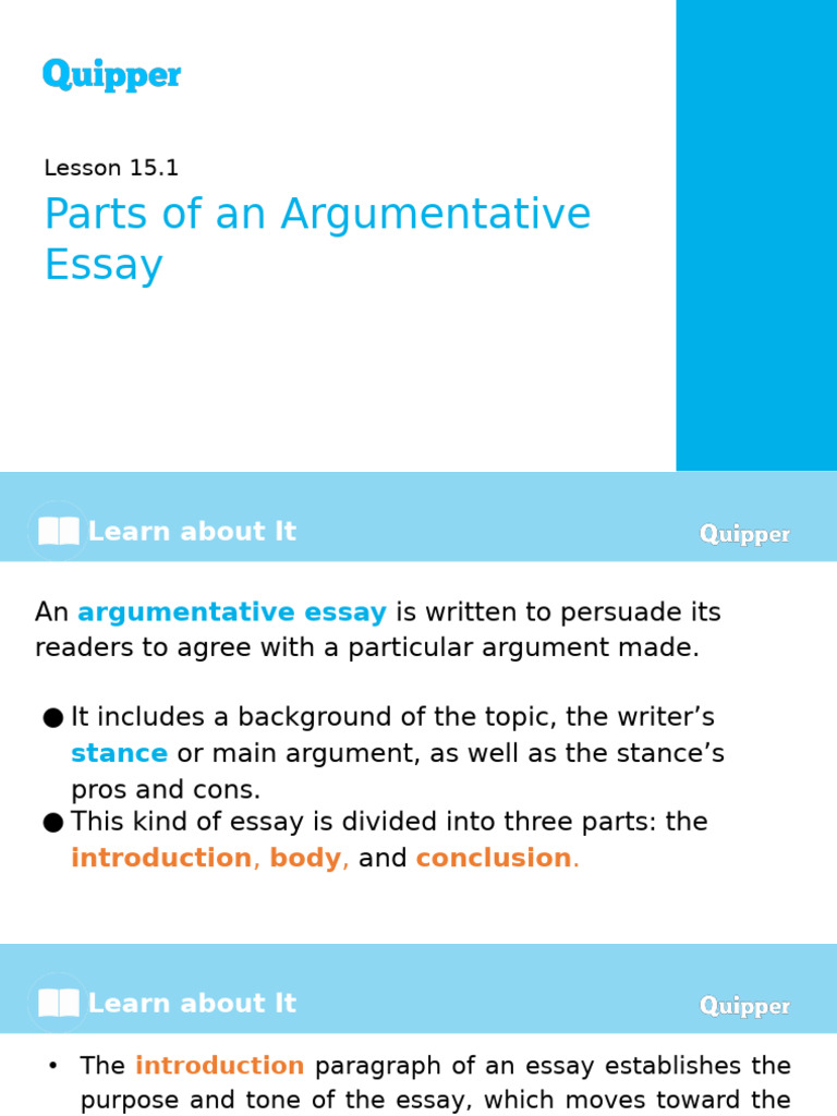 ME Eng 10 Q2 1501 - PS - Parts of An Argumentative Essay | PDF