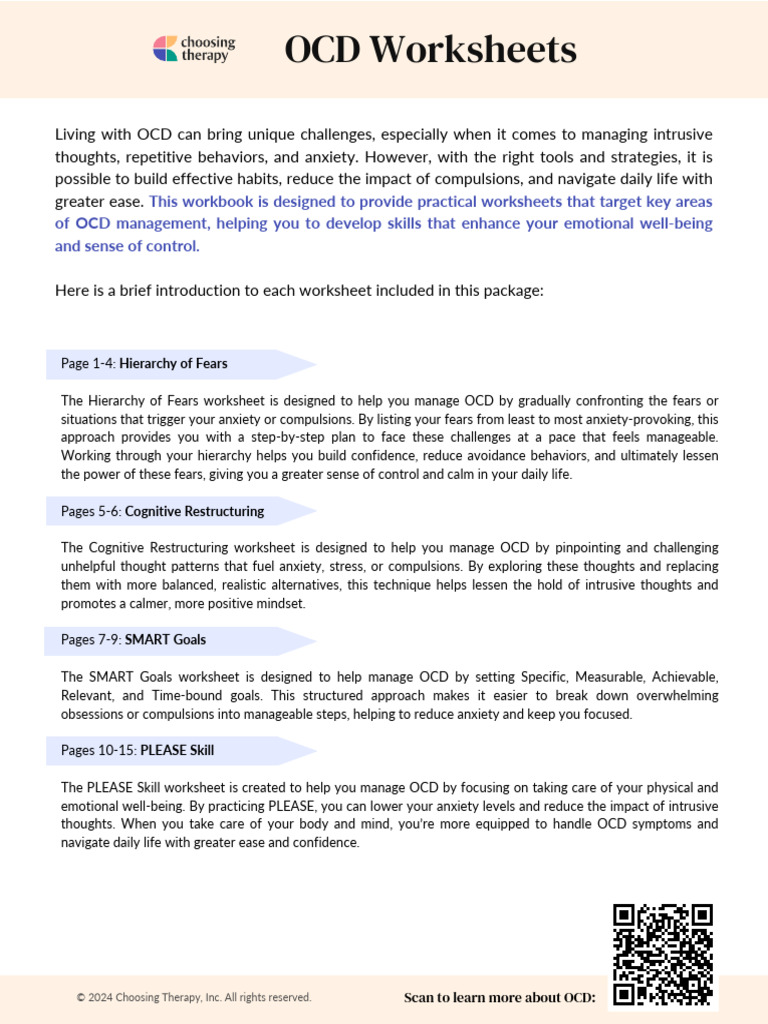 OCD Management Worksheets Guide | PDF | Obsessive–Compulsive Disorder | Goal