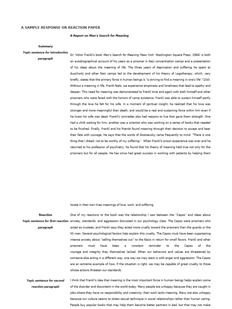 A Sample Response or Reaction Paper | PDF | Behavioural Sciences ...