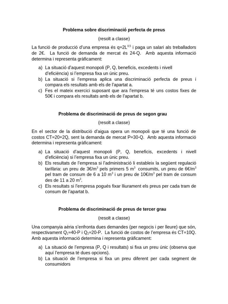 Problemes sobre discriminació de preus (1) | PDF