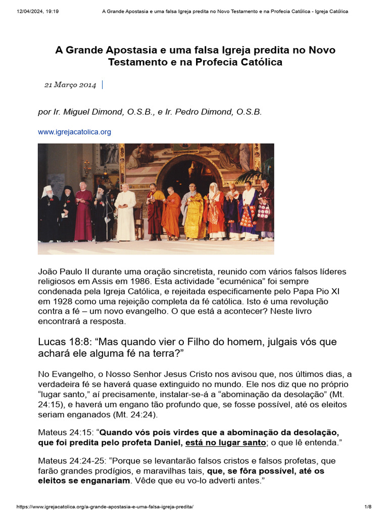 A Grande Apostasia e uma falsa Igreja predita no Novo Testamento e na ...