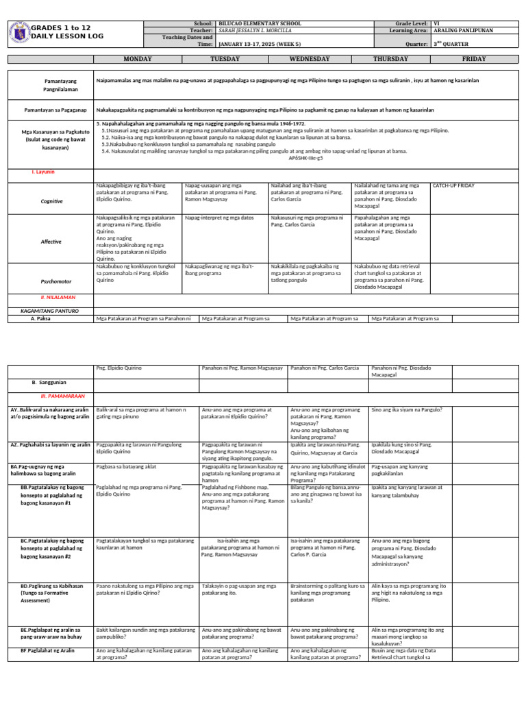 DLL_ARALING PANLIPUNAN 6_Q3_W5 | PDF