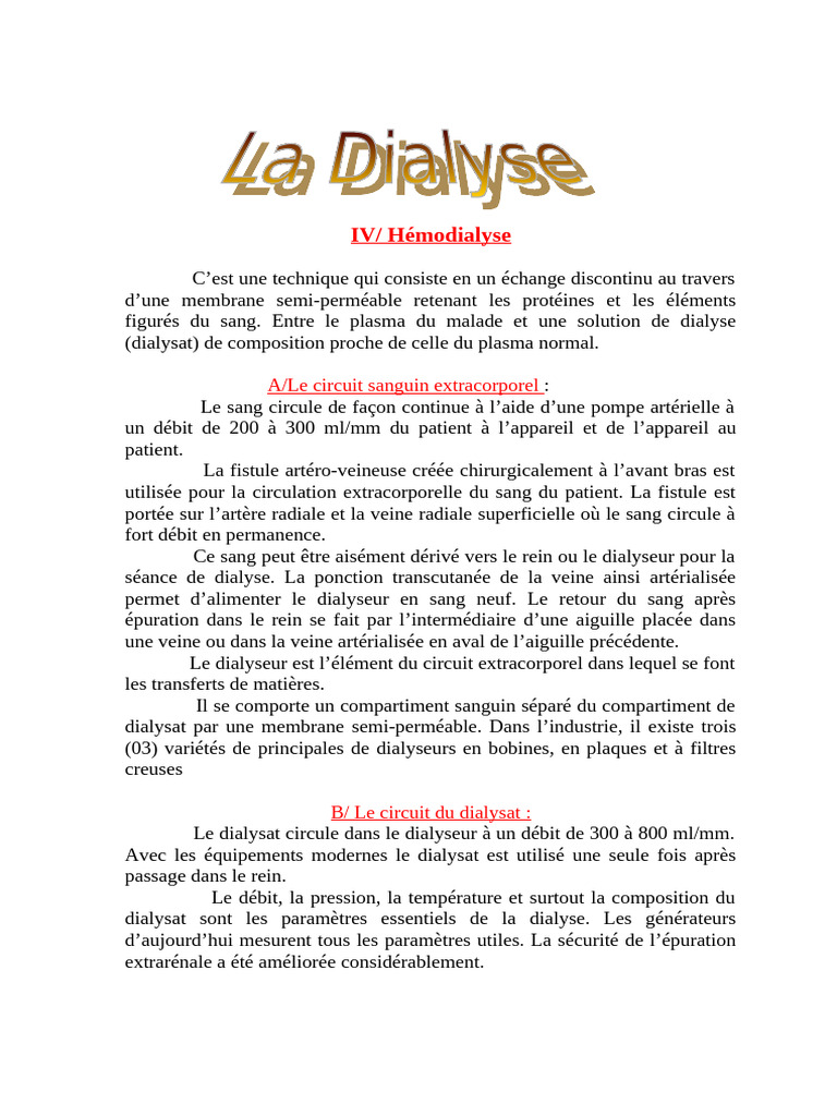 Composition et fonctionnement du dialysat | PDF