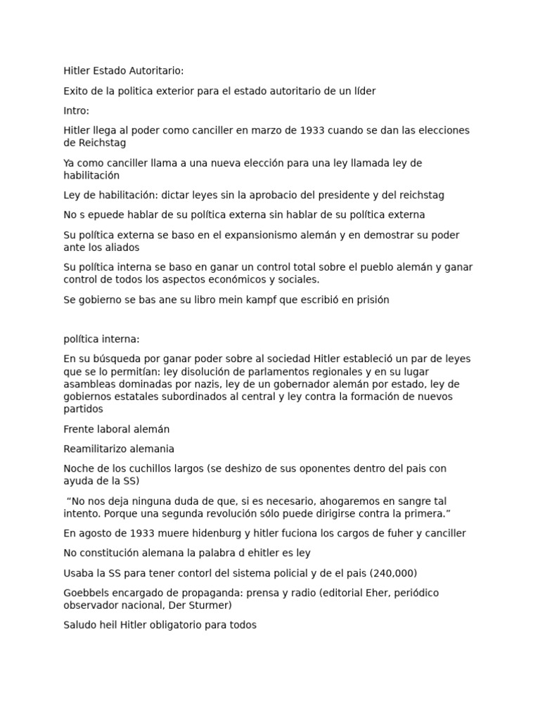 Éxito de Hitler: Política Interna y Exterior | PDF | Alemania nazi ...