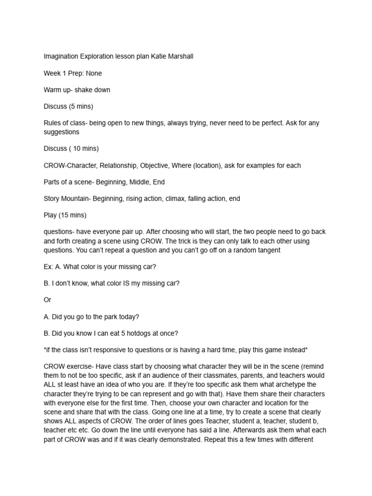 Creative Drama Lesson Plan Katie Marshall PDF | PDF