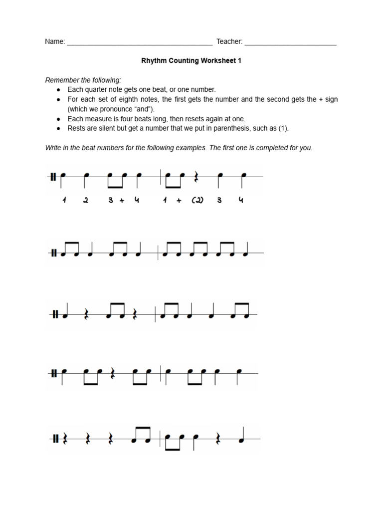 Counting Rhythms Worksheets 1 | PDF