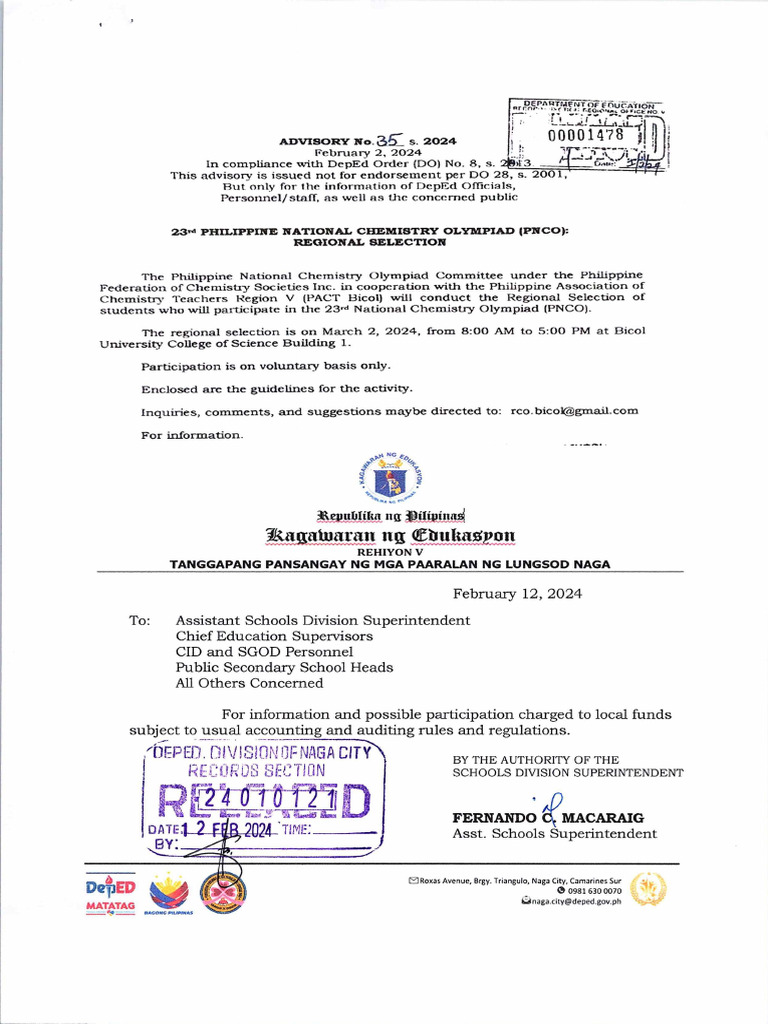 Unnumbered February 12, 2024 23rd Philippine National Chemistry ...