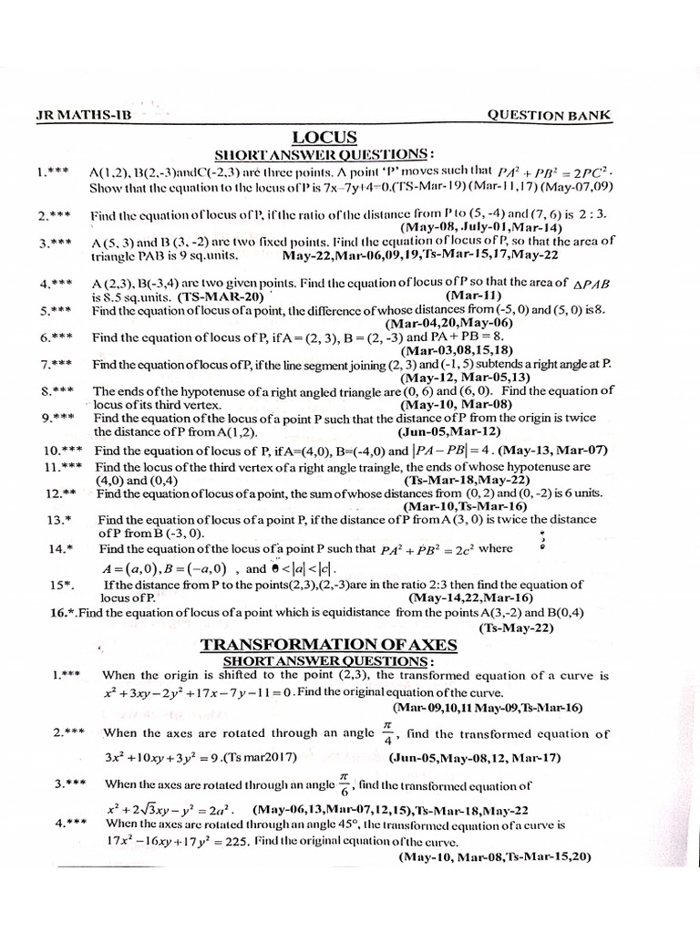 Maths 1B Questionbank | PDF