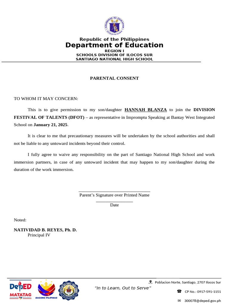 Parental Consent DFOT | PDF