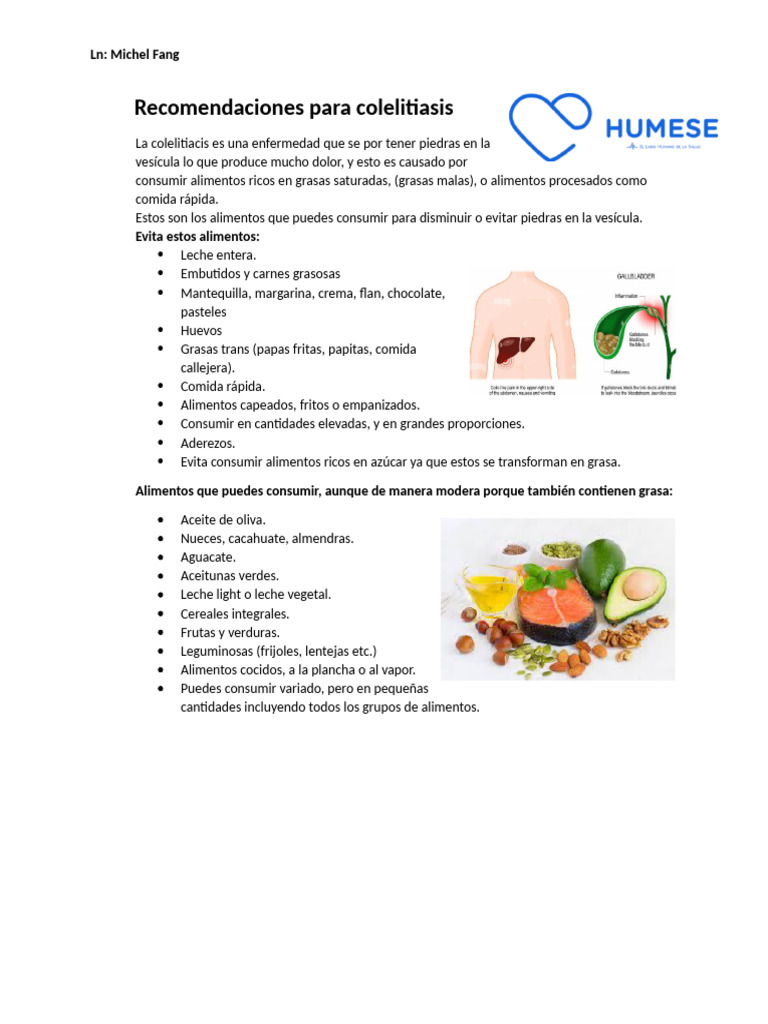 Recomendaciones para Colelitiasis | PDF