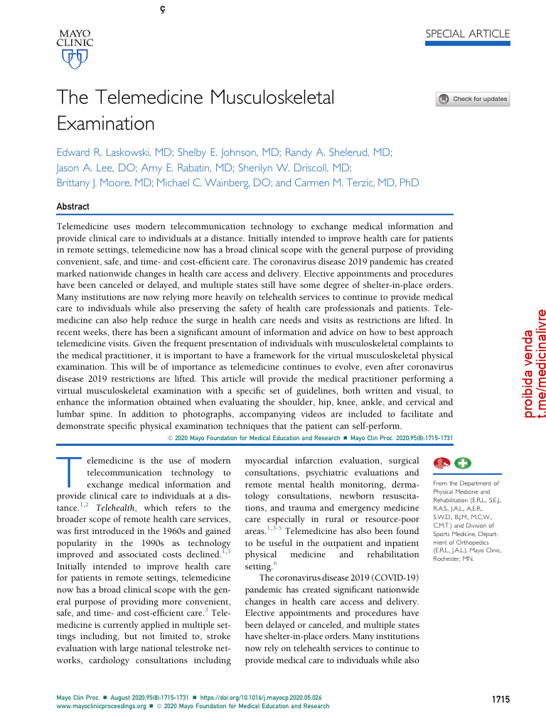 Telemedicine Guidelines for Musculoskeletal Exams | PDF | Anatomical ...