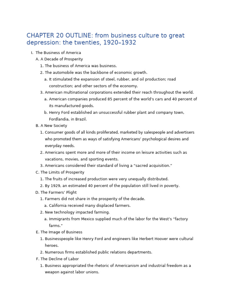 GML7 Chapter 20 Outline | PDF | Herbert Hoover | Great Depression