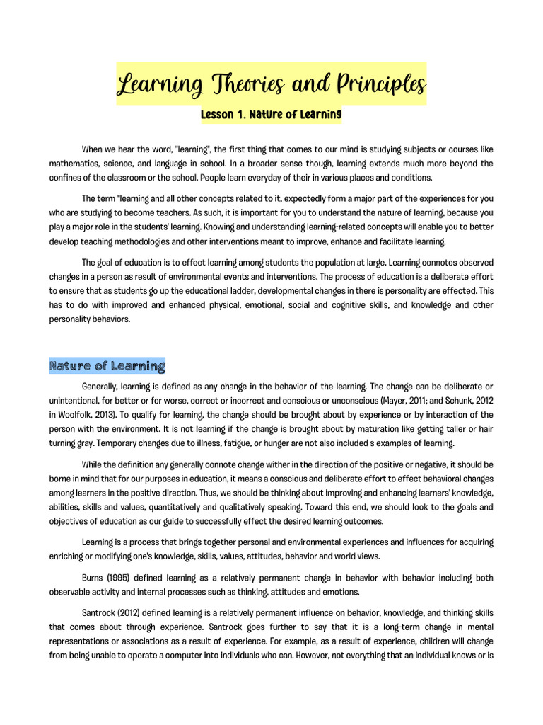 Understanding the Nature of Learning | PDF | Learning | Attitude ...