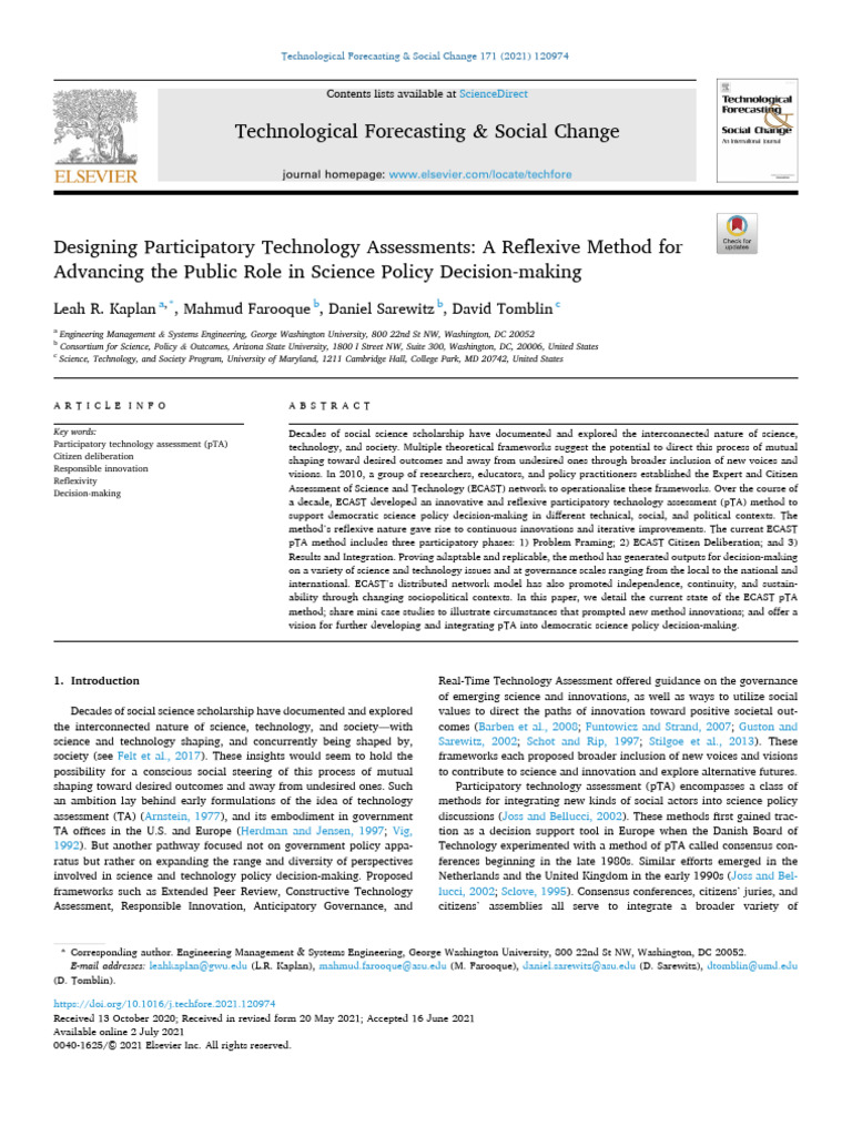 Designing Participatory Technology Assessments | PDF | Science ...