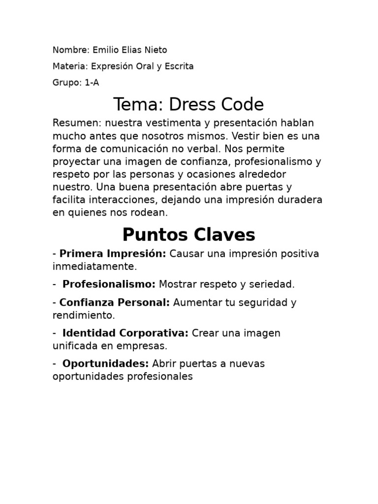 Resumen Del Codigo de Vestimenta | PDF