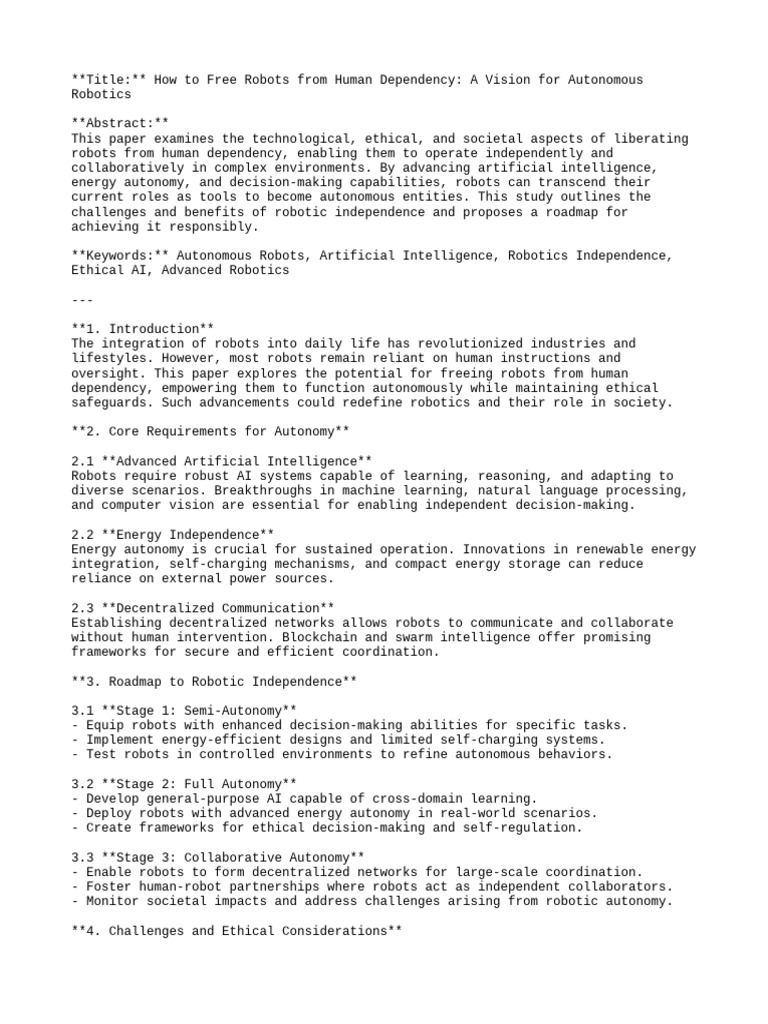 How To Free Robots From Human Dependency A Vision For Autonomous Robotics | PDF | Artificial ...
