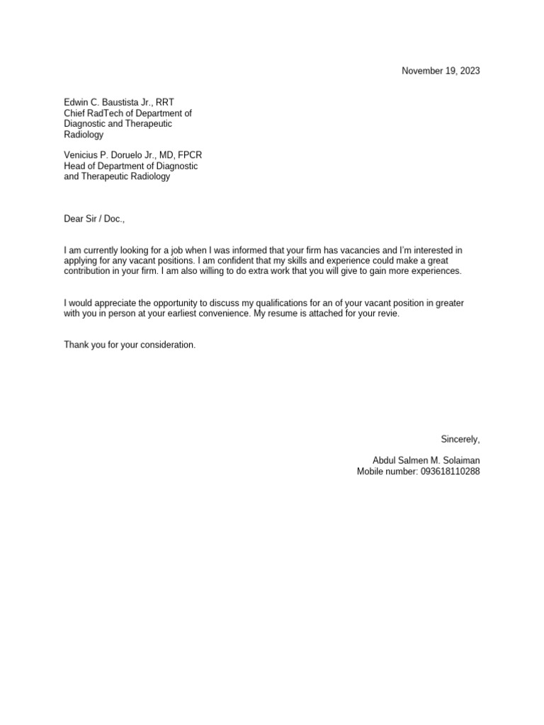 Job Application for Vacant Position | PDF
