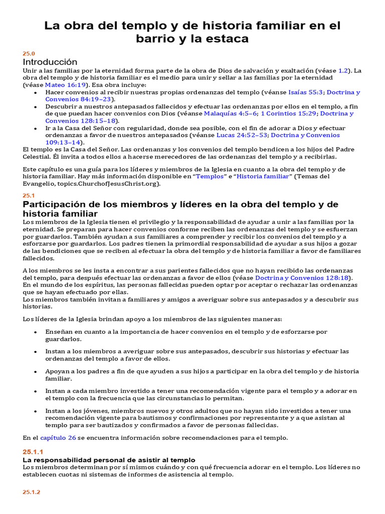 La Obra Del Templo y de Historia Familiar en El Barrio y La Estaca | PDF