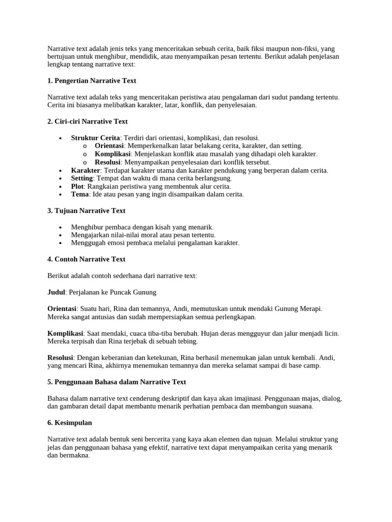 Narrative Text Adalah Jenis Teks Yang Menceritakan Sebuah Cerita | PDF