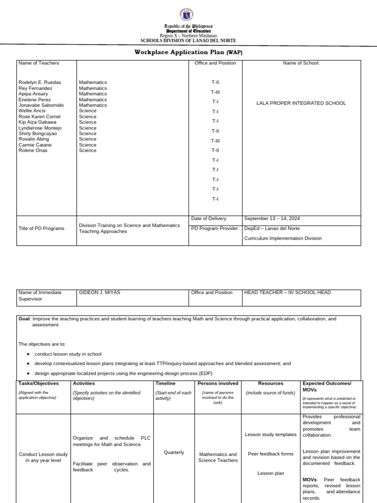 Lala Proper IS Workplace Application Plan (WAP) | PDF | Inquiry Based Learning | Educational ...