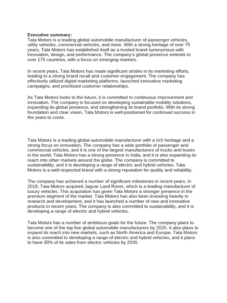 Executive summary | PDF | Vehicles | Land Vehicles