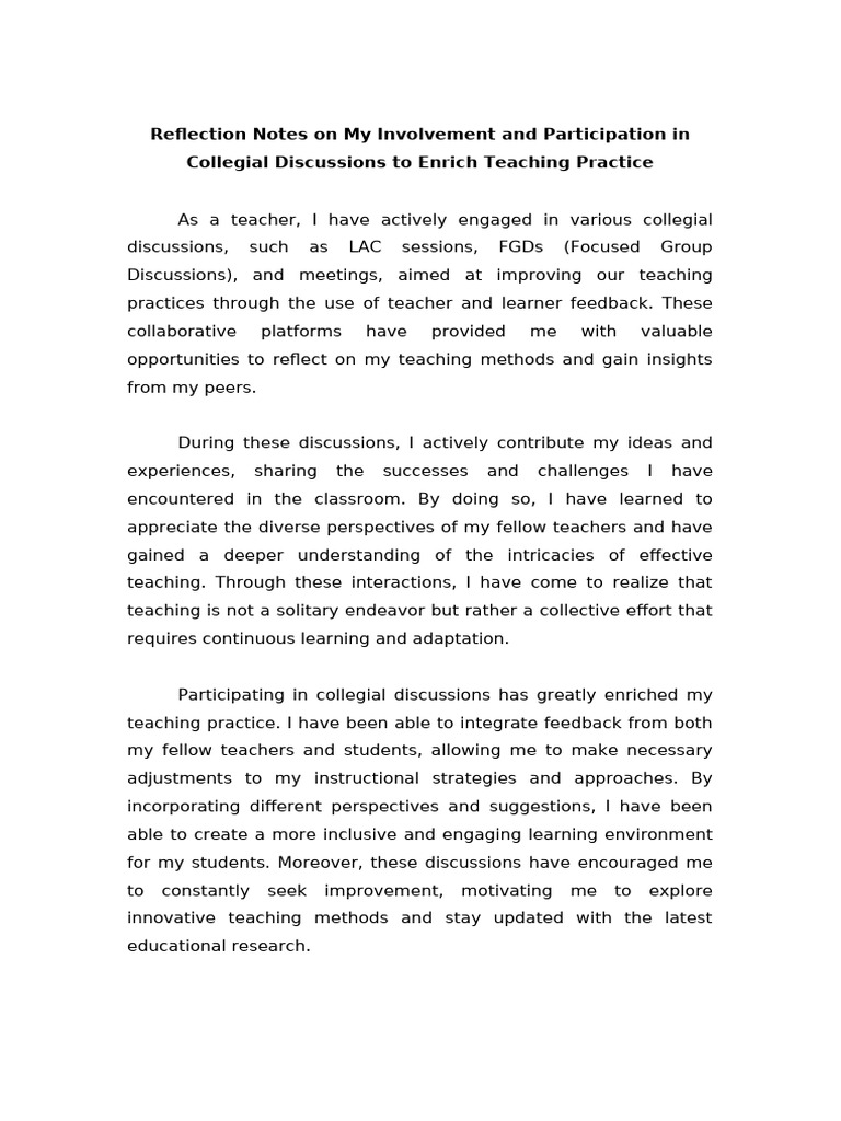 OBJECTIVE 8 - Reflection Notes On Participating in Collegial ...