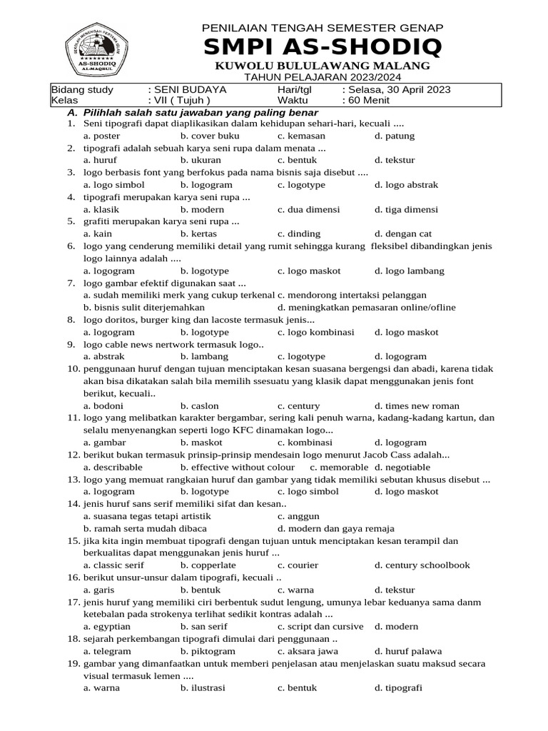 Soal SBK Pts Genap - 2024 | PDF