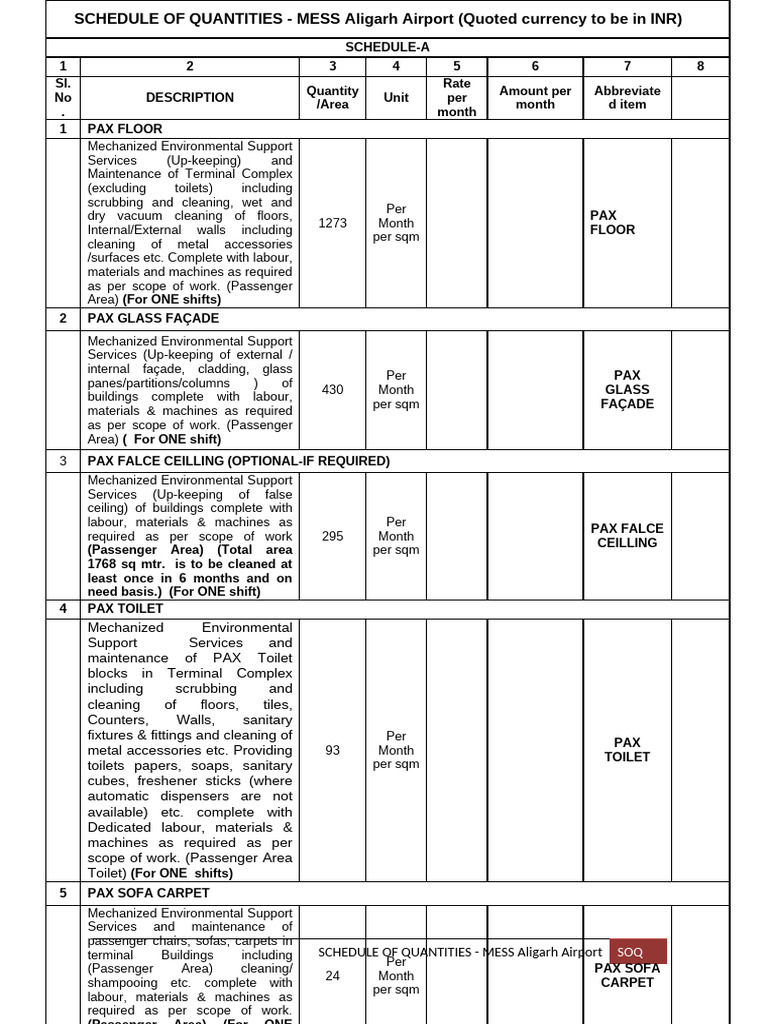 Mess Services SOQ for Aligarh Airport | PDF | Building Engineering