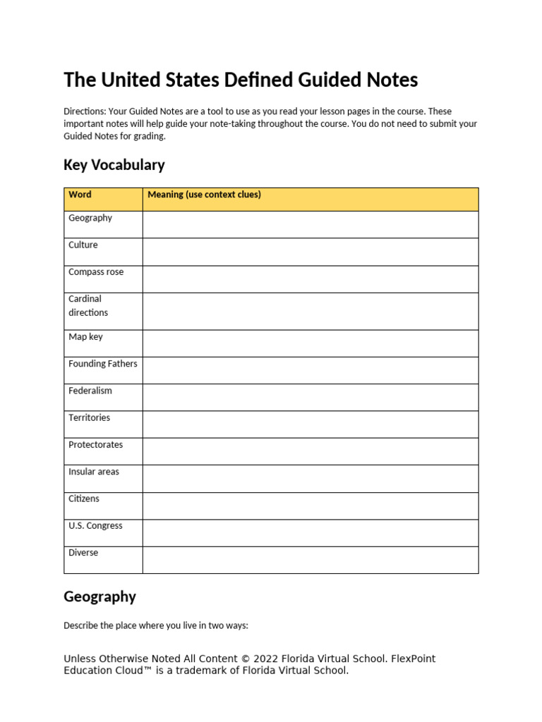 U.S. Geography Guided Notes Template | PDF