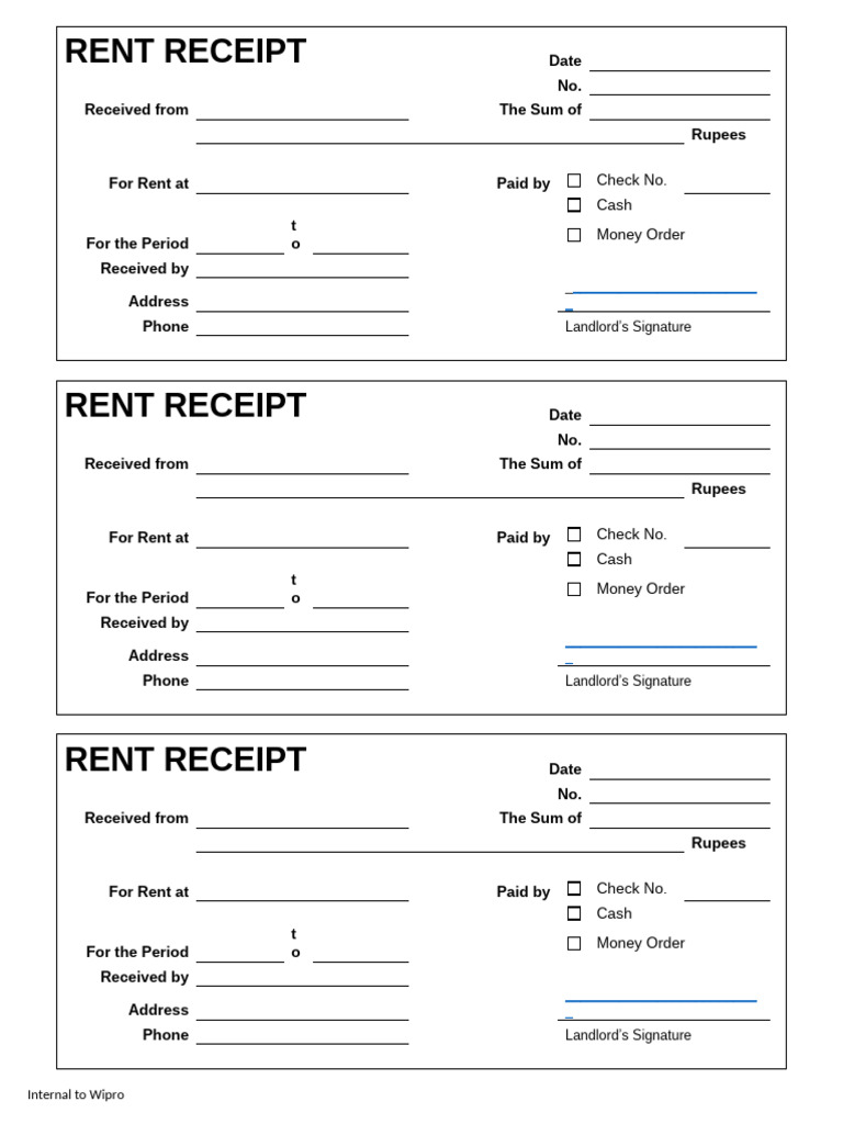 Wipro Rent Receipt Template | PDF