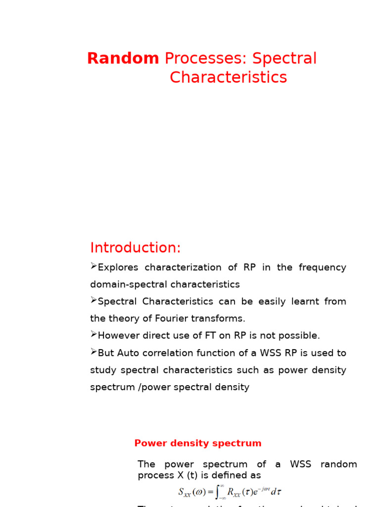 Random: Processes: Spectral Characteristics | PDF | Spectral Density | Autocorrelation