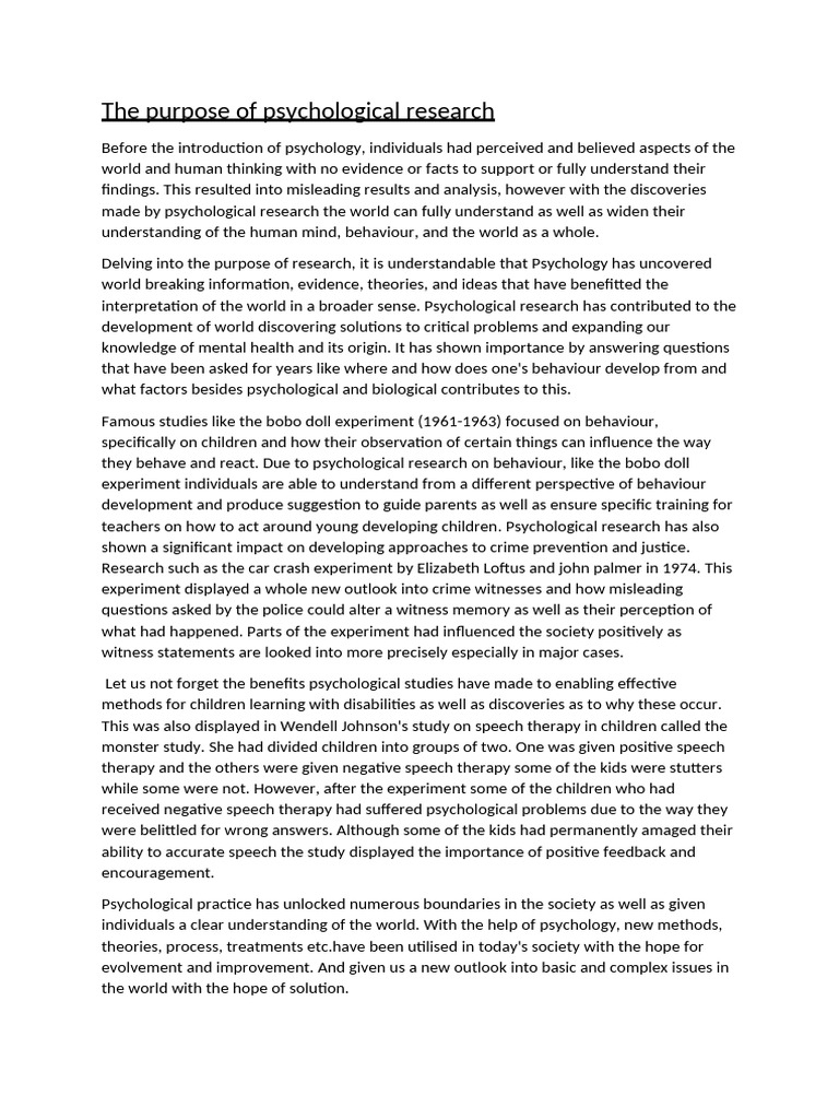 Purpose and Impact of Psychological Research | PDF | Psychology ...