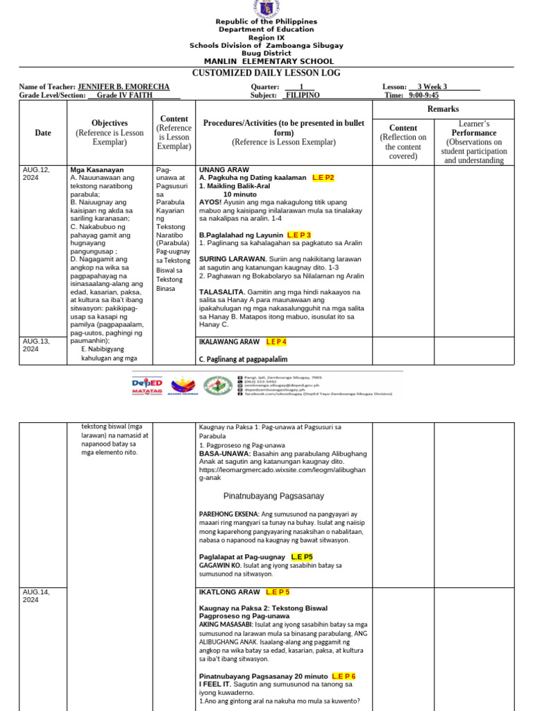 Filipino DLL Q1W3 | PDF