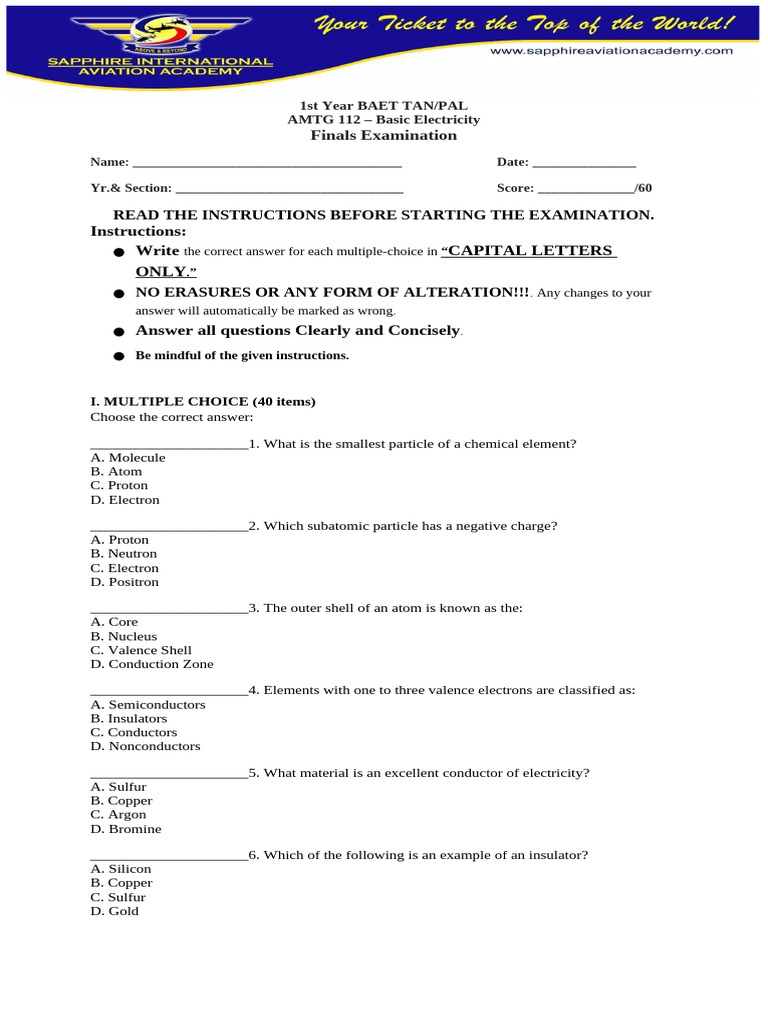 AMTG 112_FINALS_EXAM | PDF | Electric Current | Resistor