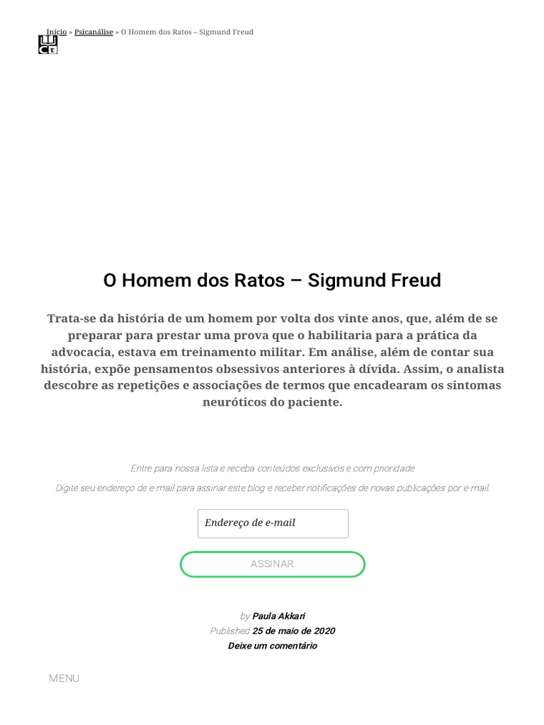 O Homem dos Ratos: Freud e Neurose Obsessiva | PDF | Sigmund Freud ...