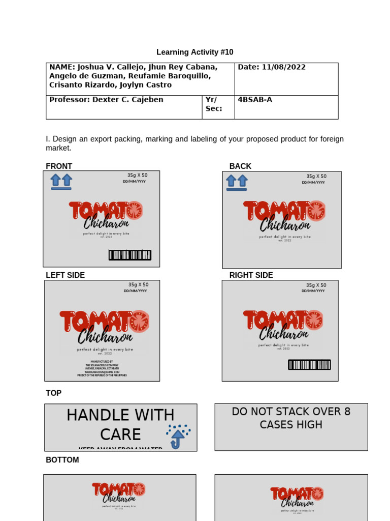Export Packing and Labeling Design | PDF