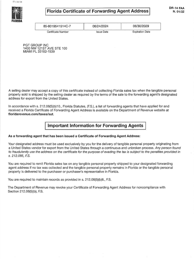 PGT Forwarding Agent | PDF