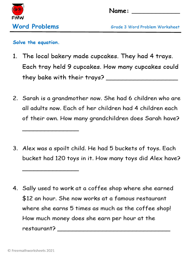 Grade 3 Multiplication Word Problems | PDF