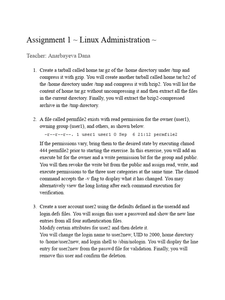 Assignment 1 Linux Administration | PDF | Unix | Utility Software