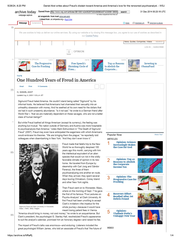 Daniel Akst Writes About Freud's Disdain Toward America and America's ...