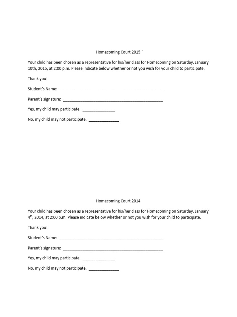 Homecoming Permission Forms 2 | PDF
