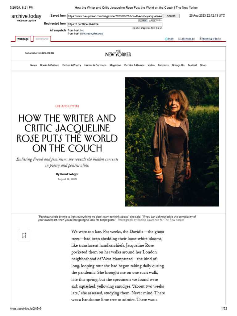 How The Writer and Critic Jacqueline Rose Puts The World On The Couch ...