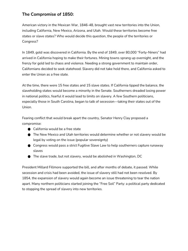 The Compromise of 1850 | PDF