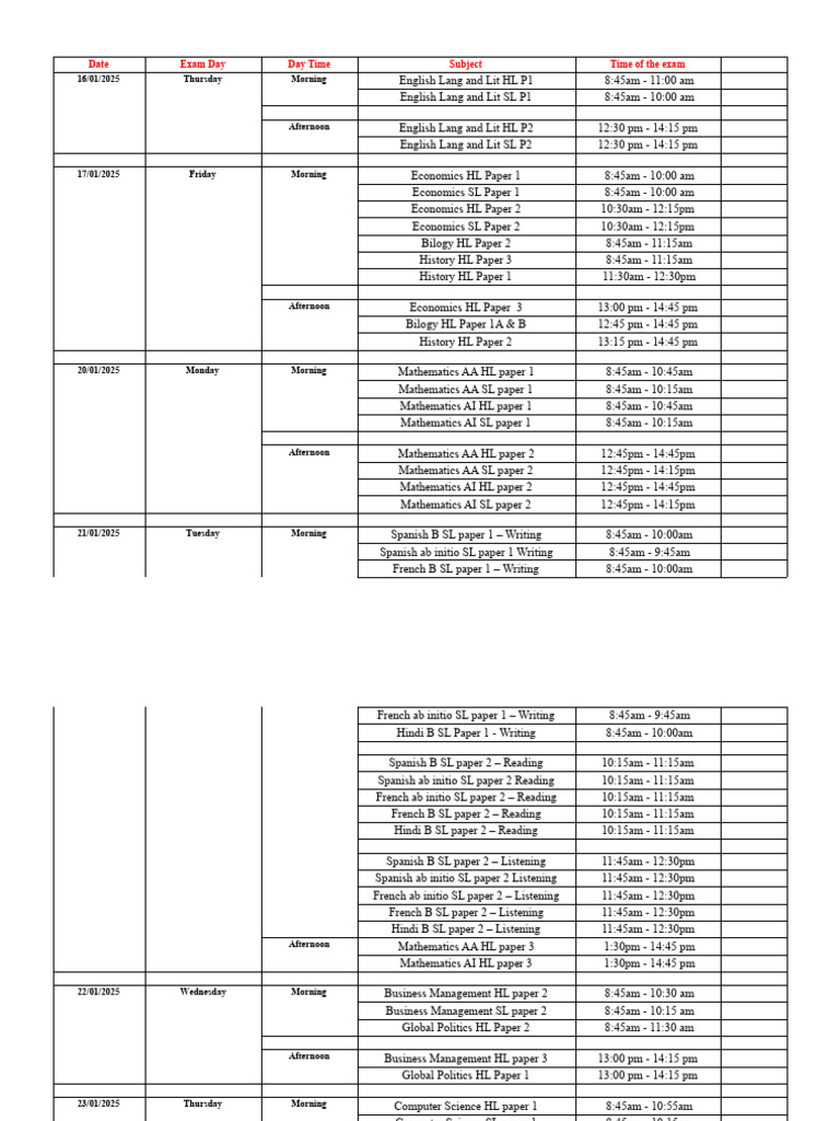 End_of_First_semester_Exam_schedule_-_DP2 | PDF